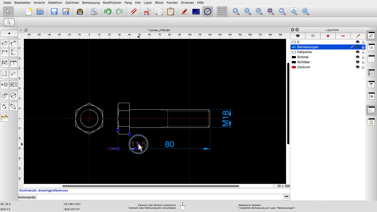 QCAD - Tutorial: 1.10 Dimensions